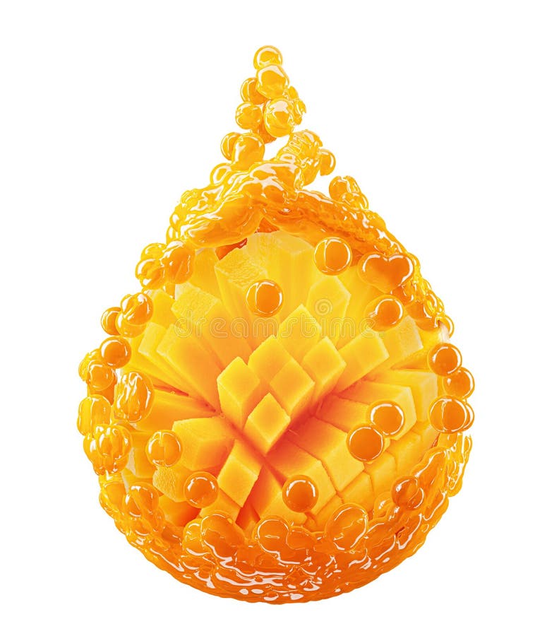 Mango in Juice Splashing in the Shape of Drop with Clipping Path on a ...