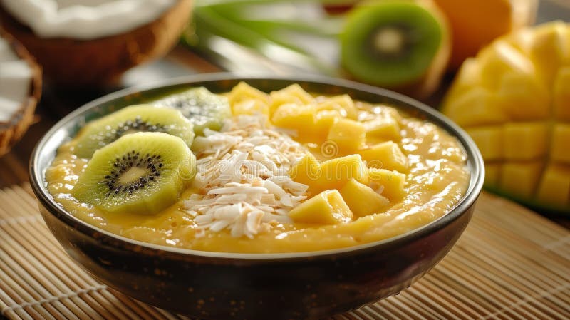 Mango and Kiwi Smoothie Bowl Stock Photo - Image of flakes, sweet ...