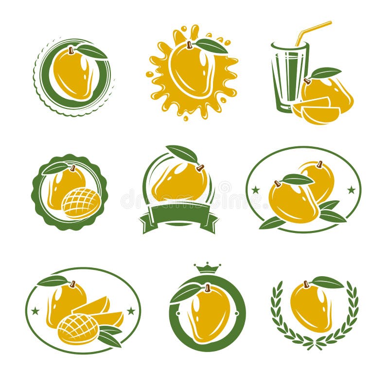 Mango Labels and Elements Set. Vector Stock Vector - Illustration of ...