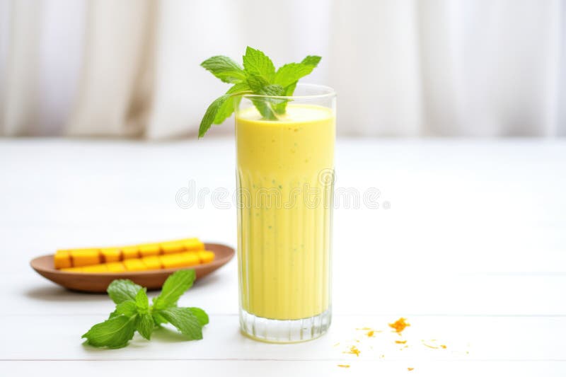 Mango Lassi in a Tall Glass with Mint Stock Image - Image of glass ...