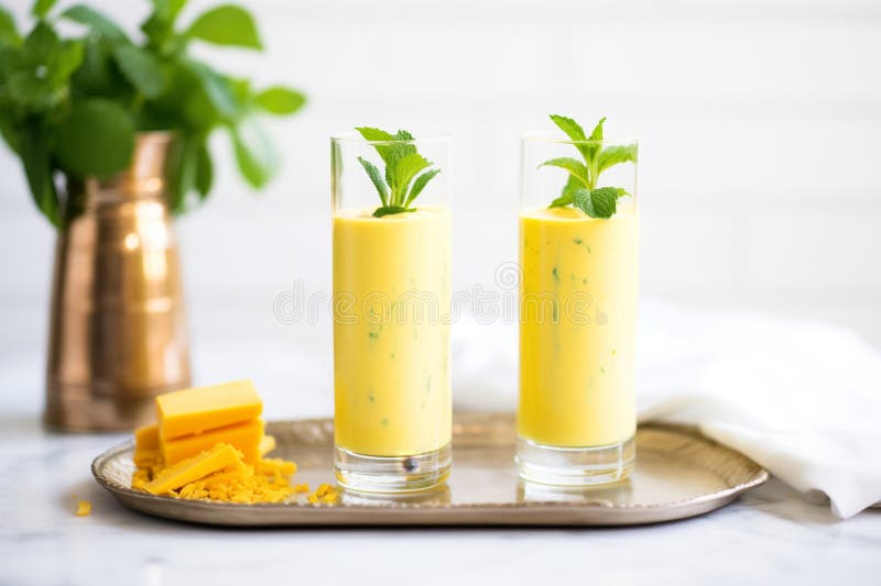 Mango Lassi in Tall Glasses with Mint Garnish Stock Photo - Image of ...