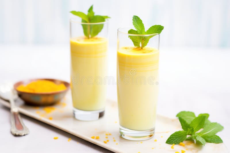 Mango Lassi in Tall Glasses with Mint Garnish Stock Image - Image of ...