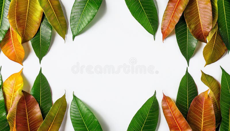 Mango Leaves Frame on White Background, Top View Stock Image - Image of ...