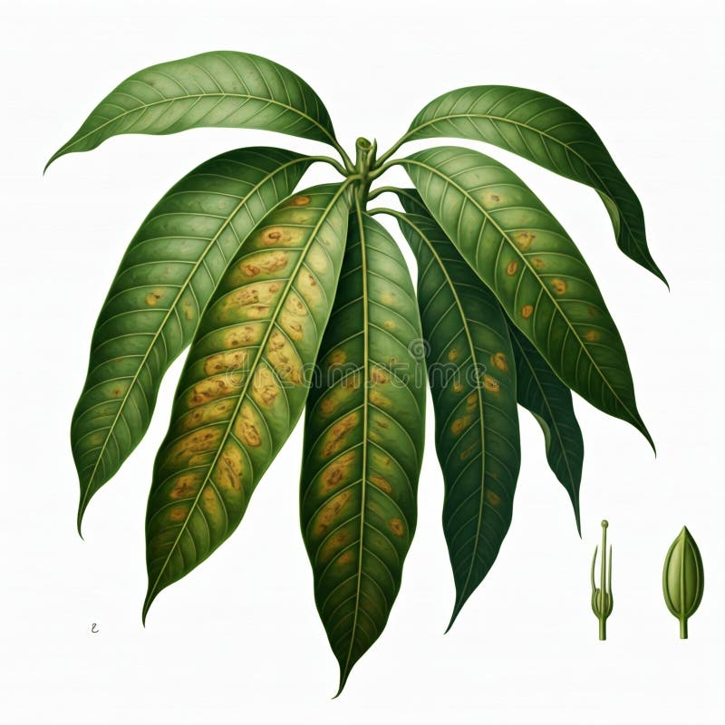 Mango Leaves are Green Mixed with Yellow and Have Spots on the Leaves ...