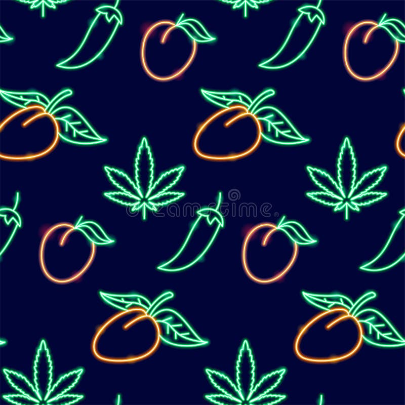 Mango Marijuana Neon Seamless Pattern Stock Vector - Illustration of ...
