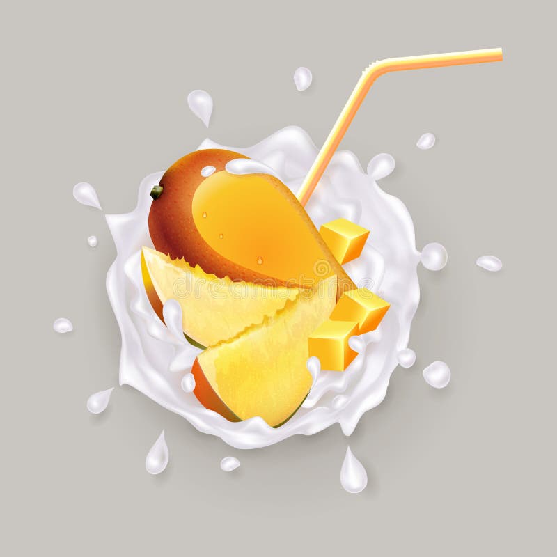 Mango And Milk Splash, Yogurt. 3d Vector Icon Stock Vector ...