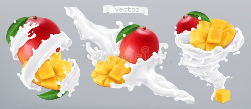 Mango and Milk Splash, Yogurt. 3d Vector Icon Stock Vector ...