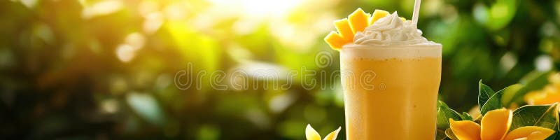 Mango Milkshake on a Background of Tropical Leaves. Selective Focus ...