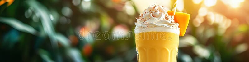 Mango Milkshake on a Background of Tropical Leaves. Selective Focus ...