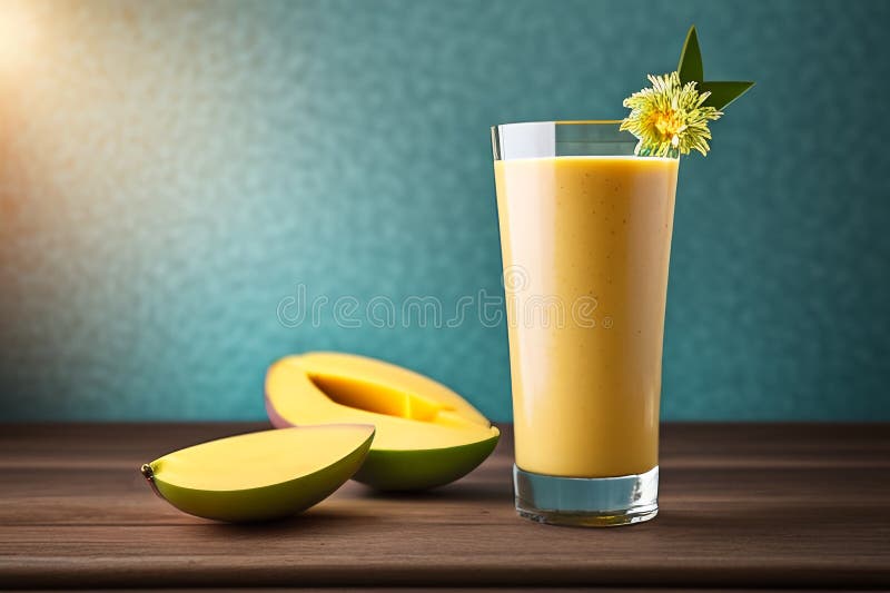Mango MilkShake in a Glass, in an Aqua Background. Stock Illustration ...