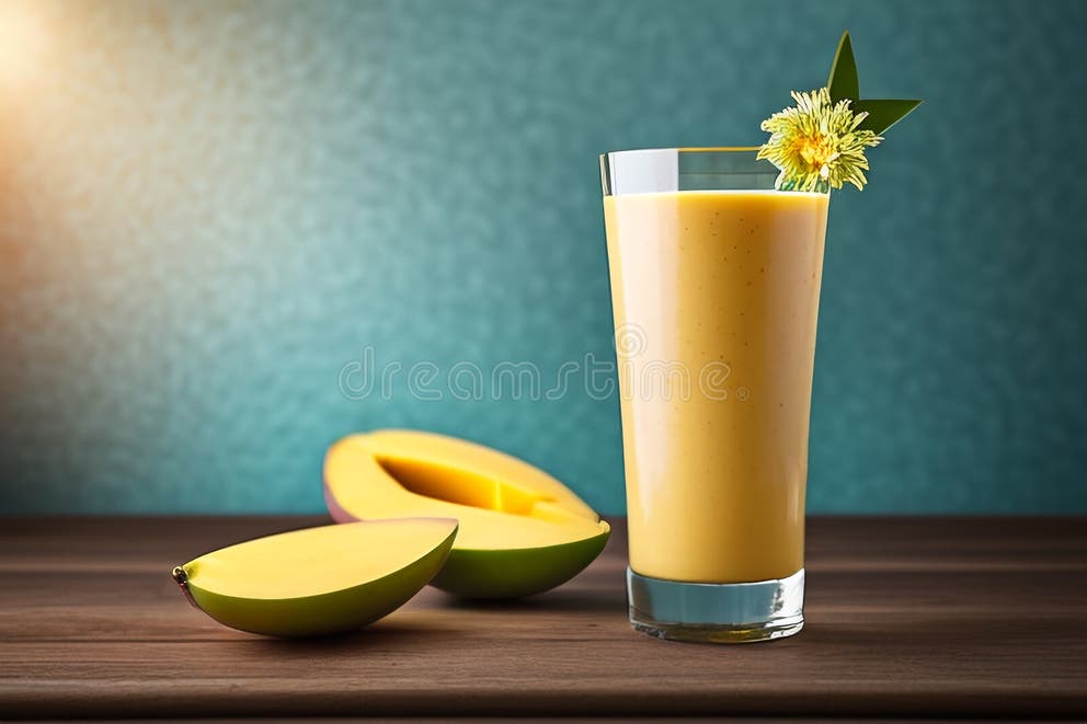 Mango MilkShake in a Glass, in an Aqua Background. Stock Illustration ...