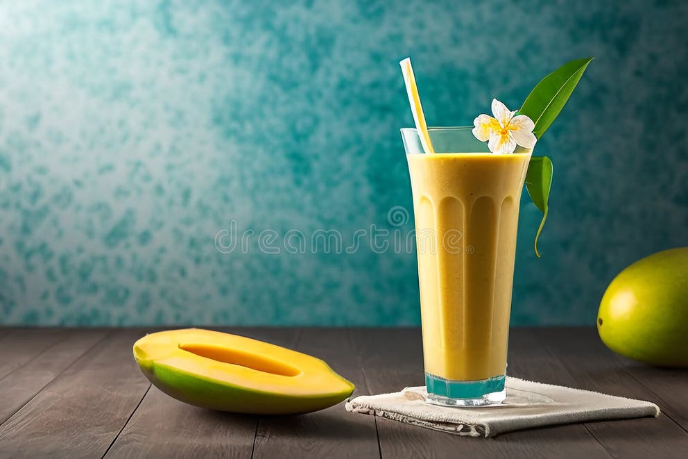 Mango MilkShake in a Glass, in an Aqua Background. Stock Illustration ...