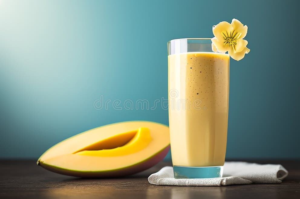 Mango MilkShake in a Glass, in an Aqua Background. Stock Illustration ...