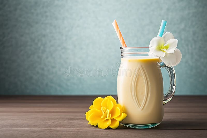 Mango MilkShake in a Glass, in an Aqua Background. Generative AI. Stock ...