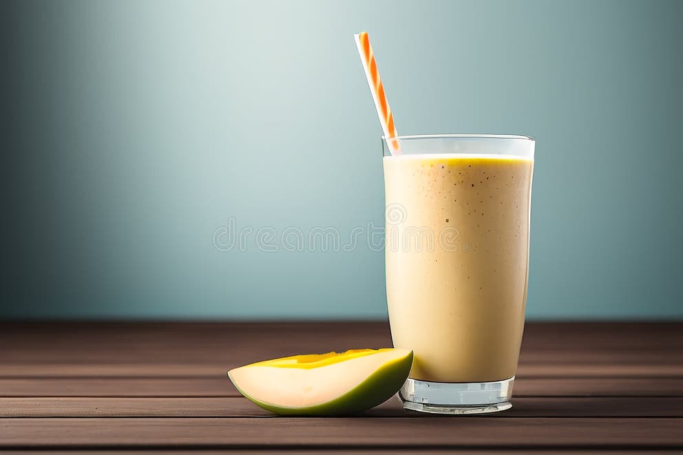Mango MilkShake in a Glass, in an Aqua Background. Generative AI. Stock ...