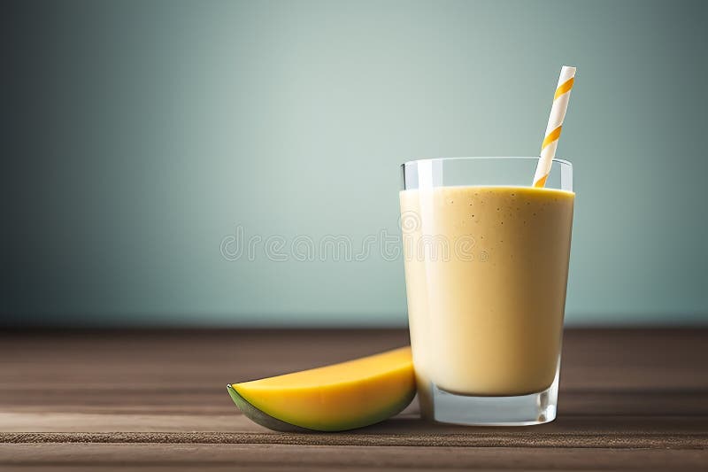 Mango MilkShake in a Glass, in an Aqua Background. Generative AI. Stock ...