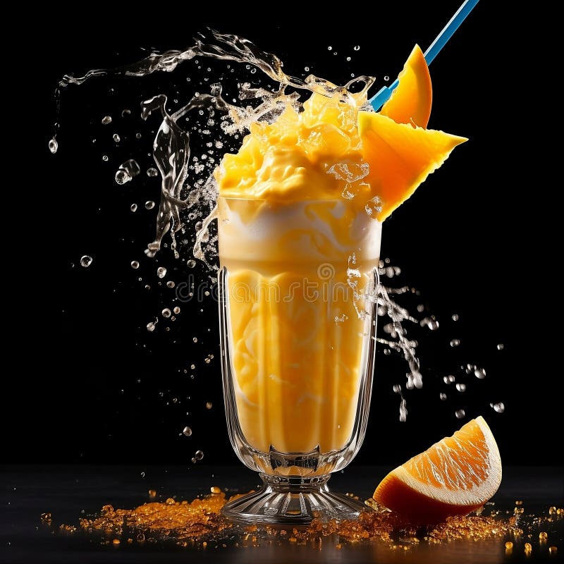 Mango Milkshake Splashes in the Black Background Stock Illustration ...