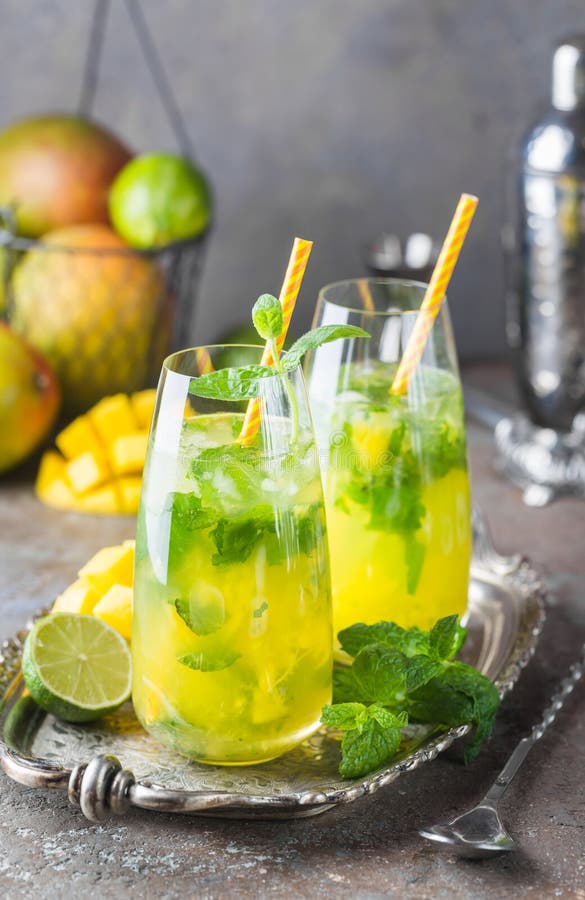 Mango mint mojito cocktail stock photo. Image of drink - 140281214