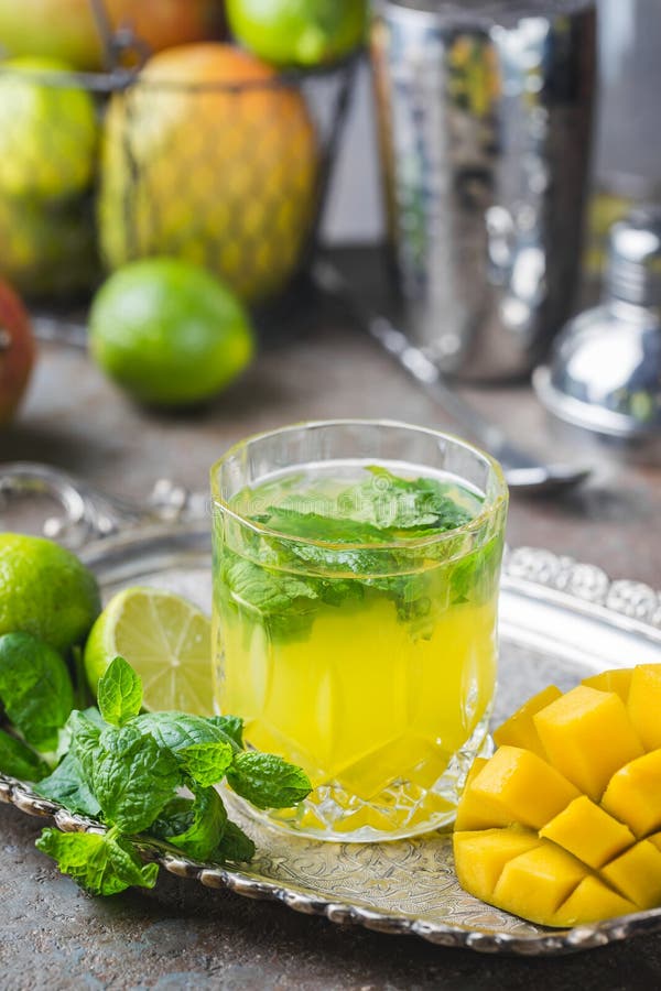 Mango mint mojito cocktail stock photo. Image of fruit - 140281310