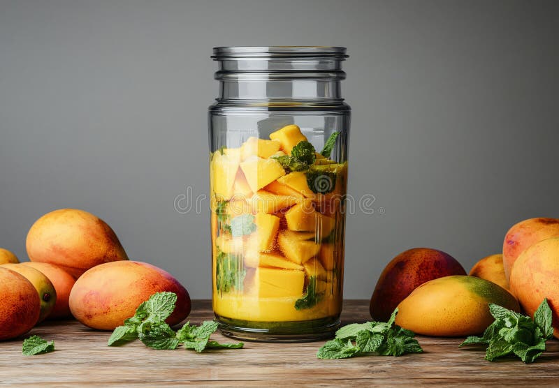 Mango and Mint Smoothie Ingredients in Blender Stock Illustration ...