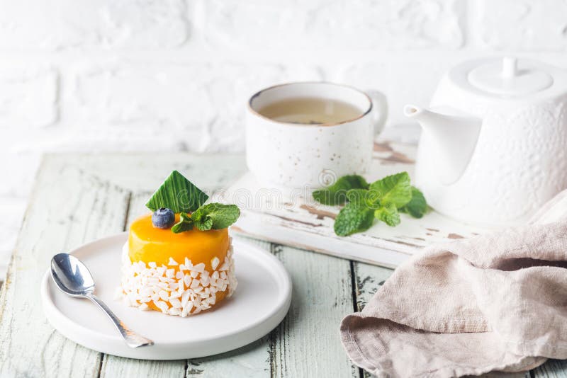 Mango mousse cake stock image. Image of closeup, dairy - 137860339