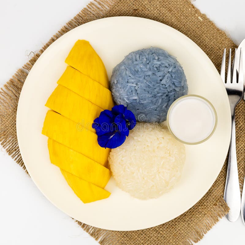 Mango and Natural-colored Sticky Rice with Coconut Milk Stock Image ...