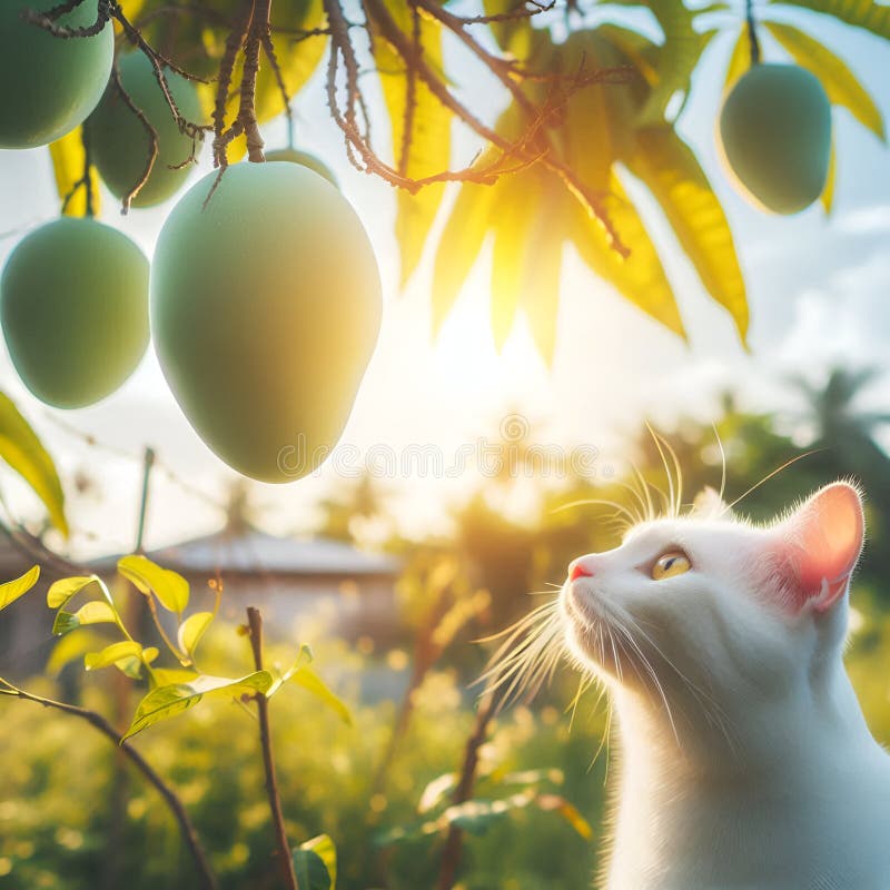 Mango Orchard Magic: Mangoes and a Curious White Cat, Generative AI ...