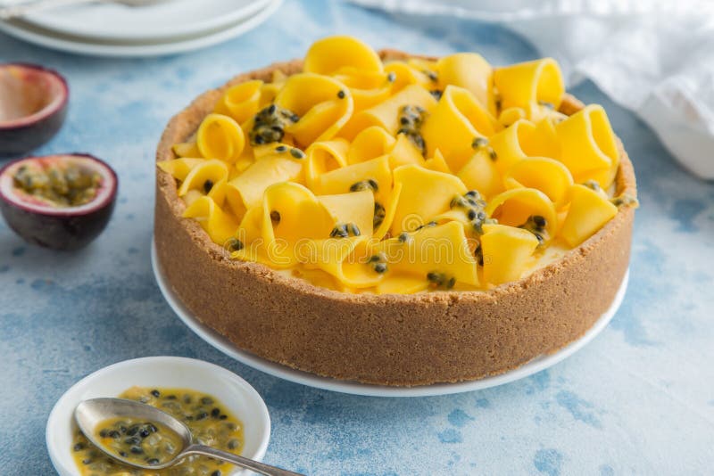Mango and Passion Fruit Cheesecake Stock Photo - Image of mascarpone ...