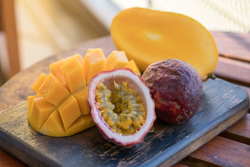 Mango and passion fruit stock photo. Image of juice, passionfruit ...