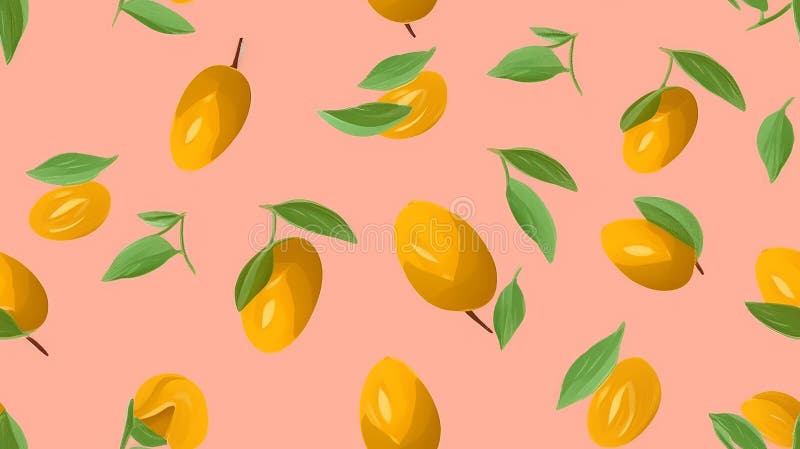 Mango Pattern. Fruit Seamless Pattern. Ripe Yellow Mango Whole with ...