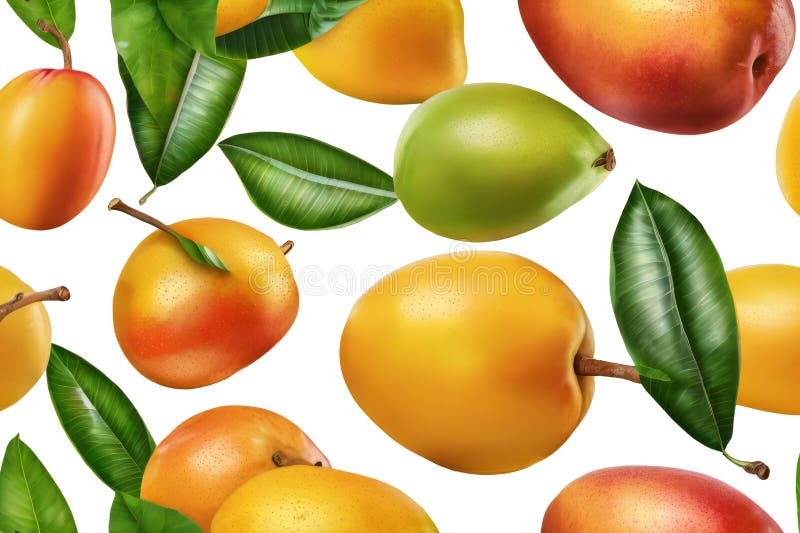 Mango Pattern with Green Leaves and Mangoes Isolated on White or ...
