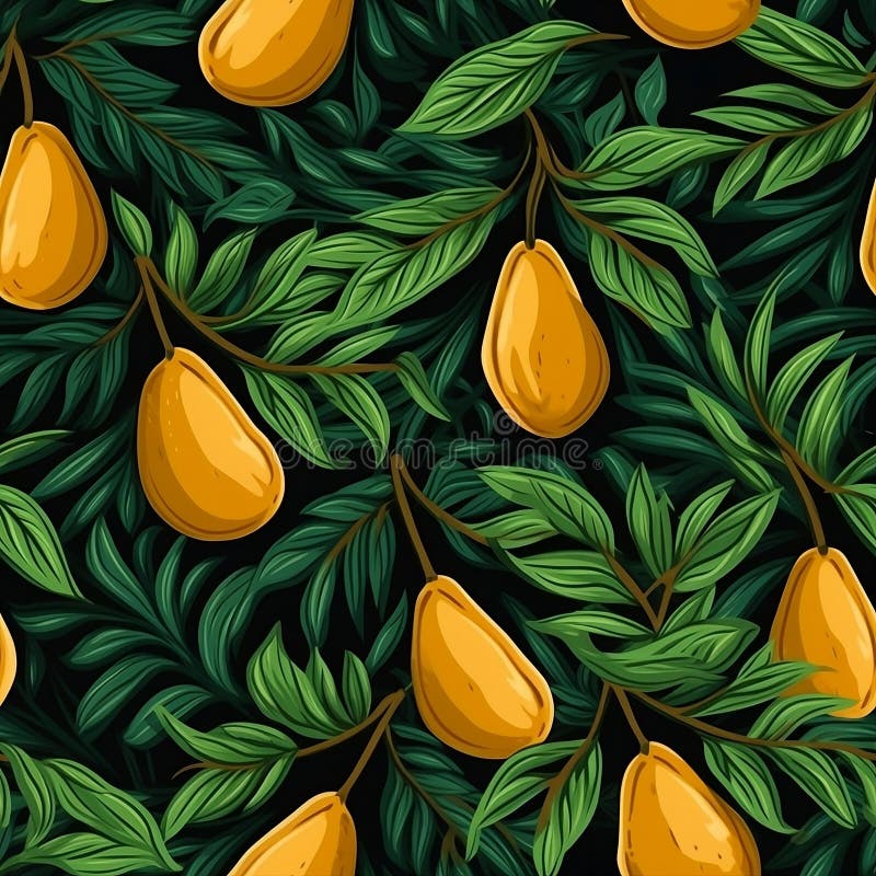 Mango Pattern Wallpaper Yellow Fruits on Tree Branches with Green ...