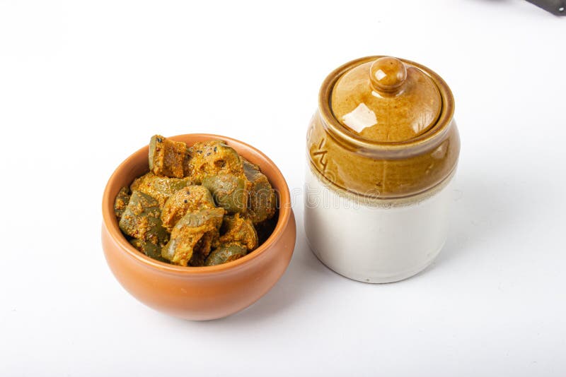Mango Pickle in Brown Bowl with Ceramic Container Jar Stock Image ...
