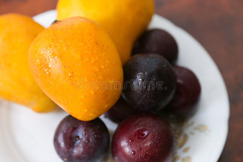 Mango and plum Fruits stock photo. Image of healthy - 104988502