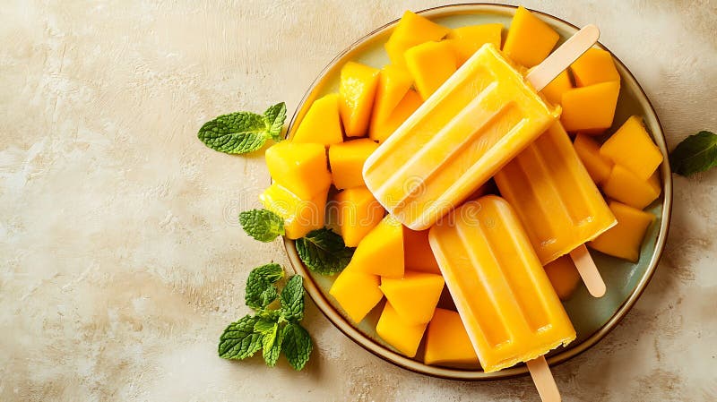 Mango Popsicles with Fresh Mango Chunks and Mint for Refreshment Stock ...