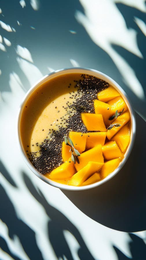 Mango Puree and Chia in a Smoothie Bowl, Surrounded by Dramatic Angular ...