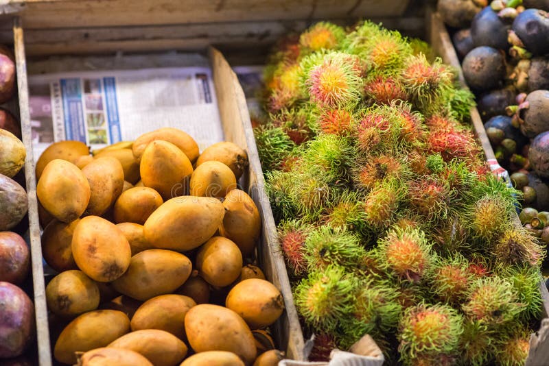 Mango and Rambutan on the Counter Stock Image - Image of sale, food ...
