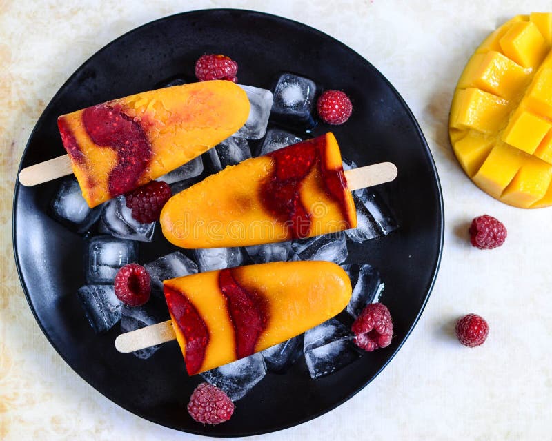 Mango and Raspberry Ice Cream Stock Image - Image of healthy, sugar ...