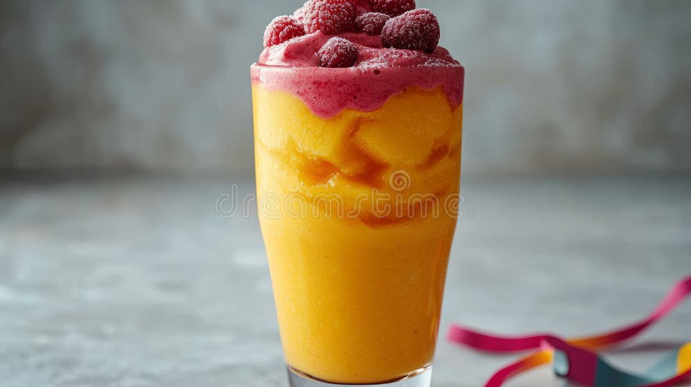 Mango Raspberry Smoothie in a Tall Glass. Stock Photo - Image of ...