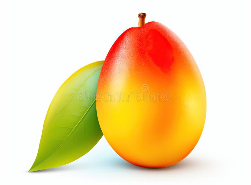 Mango with Rind and Leaves on White Background Stock Photo - Image of ...