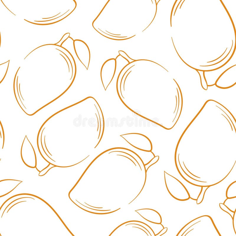 Mango Seamless Pattern in Line Art Style. Hand Drawn Mango Background ...