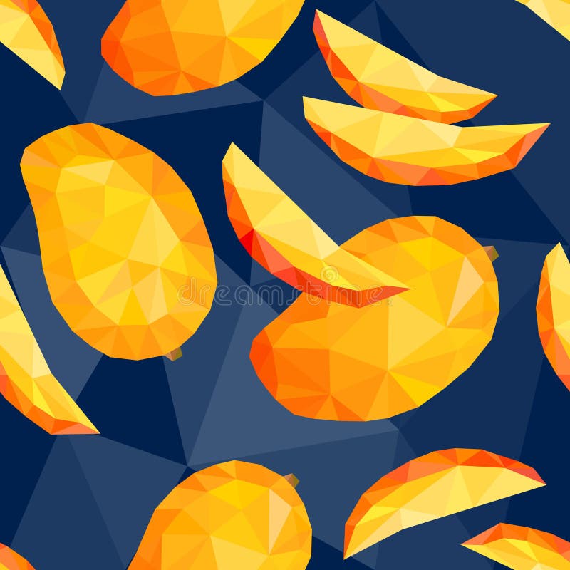 Mango Seamless Pattern. Low-poly Mango Fruit Like Crystal. Tropic Fruit ...