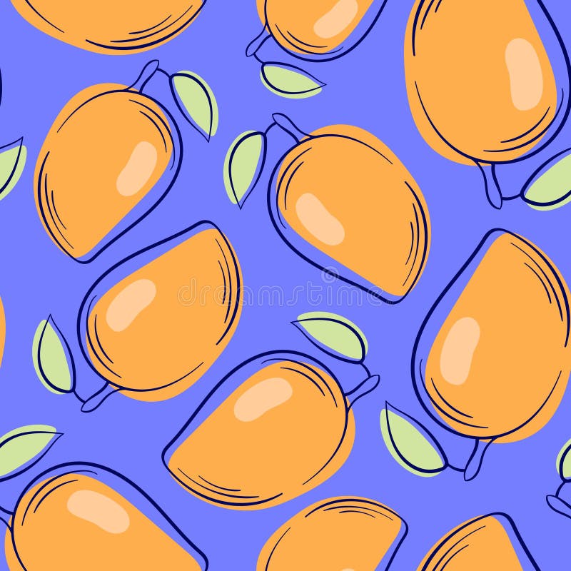 Mango Seamless Pattern in Outline Pattern. Hand Drawn Design for ...