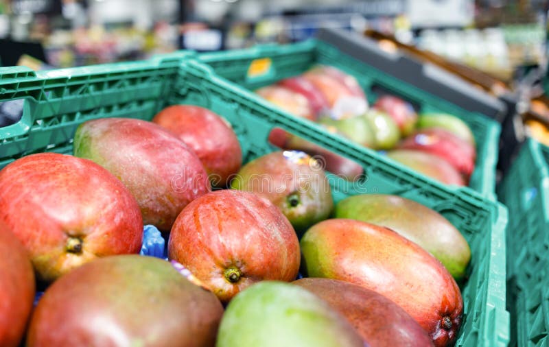 Mango on the Shelf in Supermarket Store Stock Photo - Image of ...