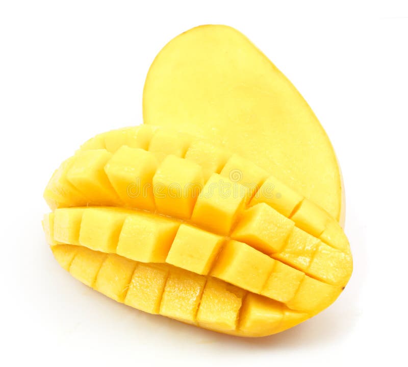 Mango Slice with Green Leaves Isolated on White Background Stock Photo ...