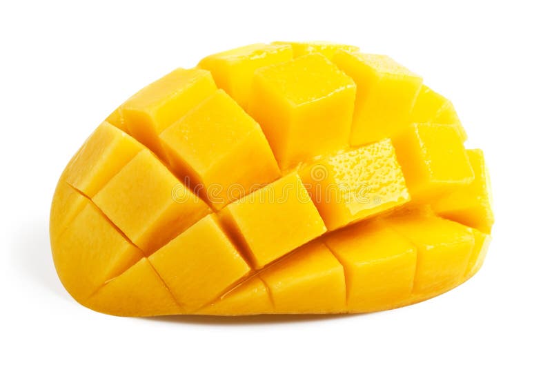 Mango Slice Cut To Cubes Isolated Stock Photo - Image of taste, juicy ...