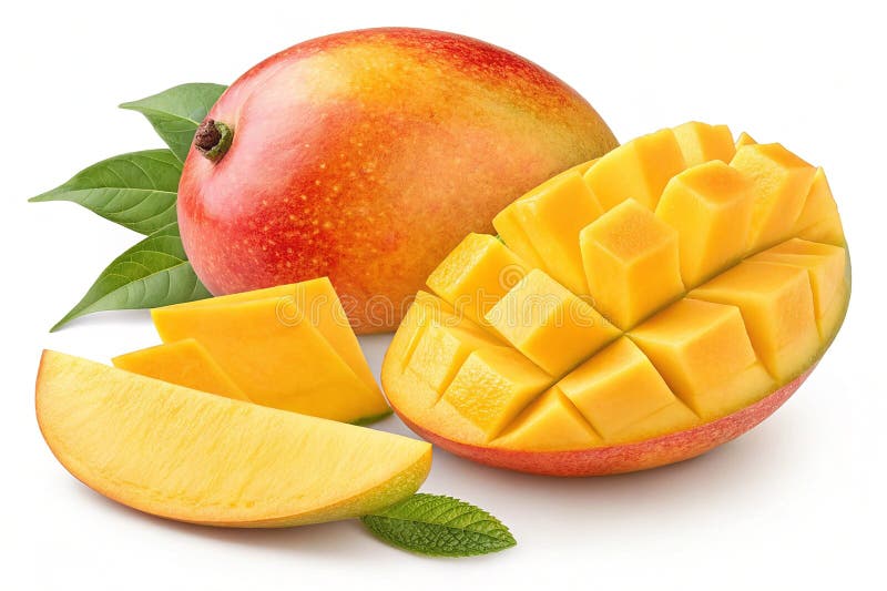 Mango with Slice Isolated on Transparent Background Stock Illustration ...