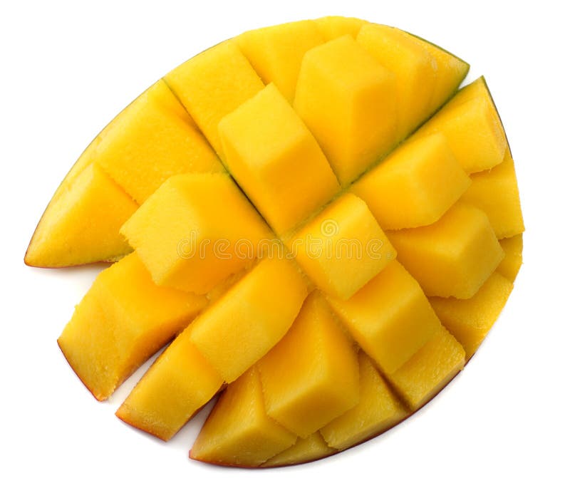 Mango Slice with Green Leaves Isolated on White Background Stock Image ...