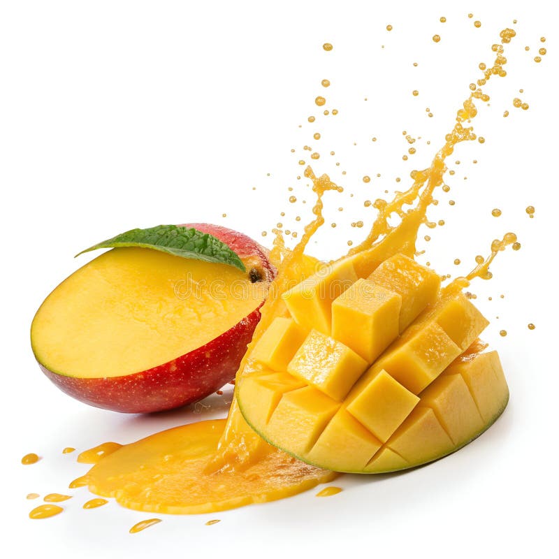 Mango Slice with Juice Splash Isolated on White Background Stock ...