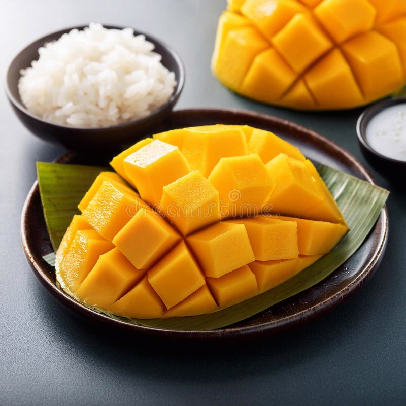 Mango Slice with Sticky Rice Stock Illustration - Illustration of mango ...